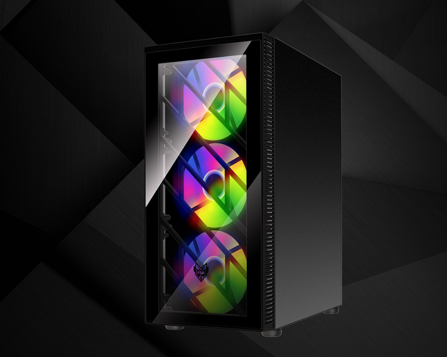 מארז מחשב נייח לגיימרים 4 מאווררים RGB עם חלון צד זכוכית מחוסנת אף אס פי FSP CMT192 GAMING PC ...